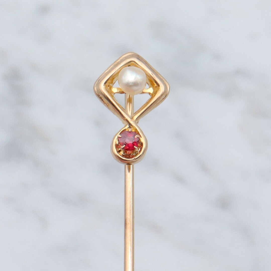 Antique Victorian 10k Gold Pearl & Ruby Stick Pin - Etsy