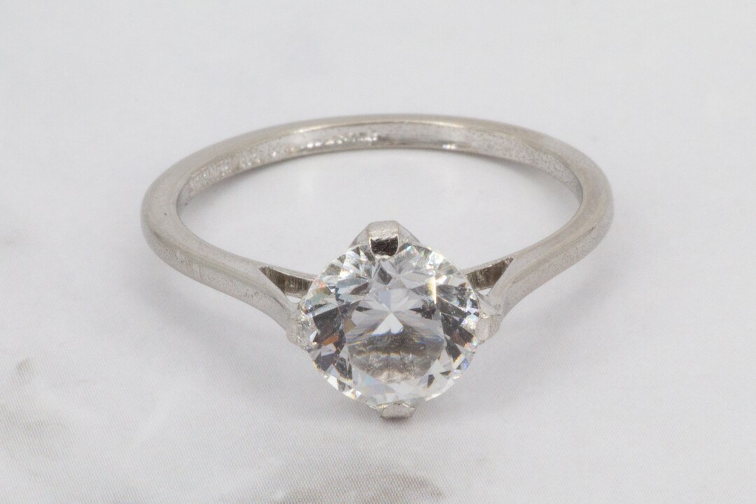 Antique Deco Uncas Sterling 2ct Paste Solitaire Ring - Size 9 - Etsy