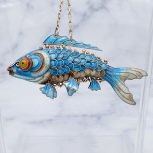 Large Antique Chinese Sterling & Cloisonne Enamel Articulating Fish ...