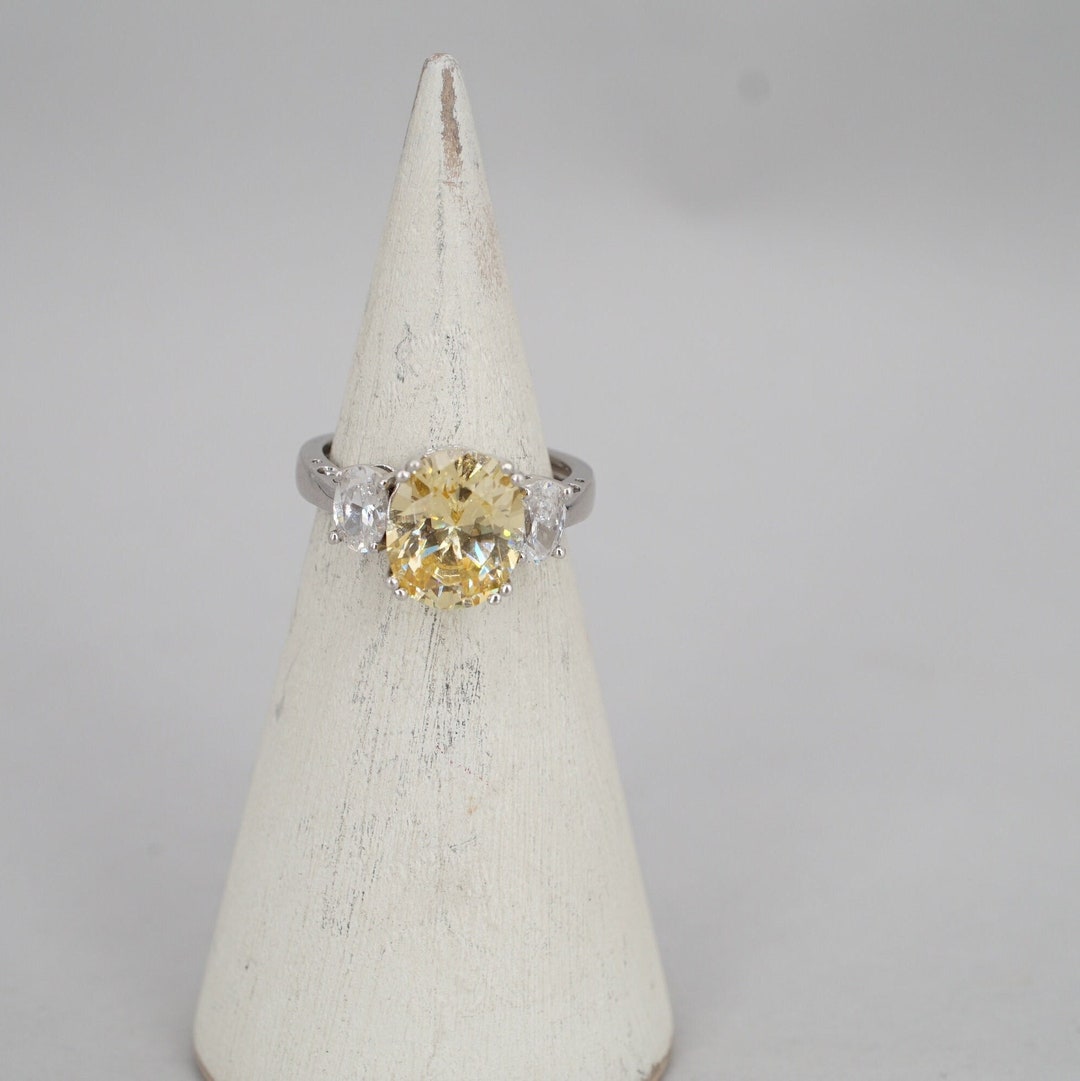 Size 8 1/2 Sterling Silver Cubic Zirconia and Faux Yellow Diamond by ...