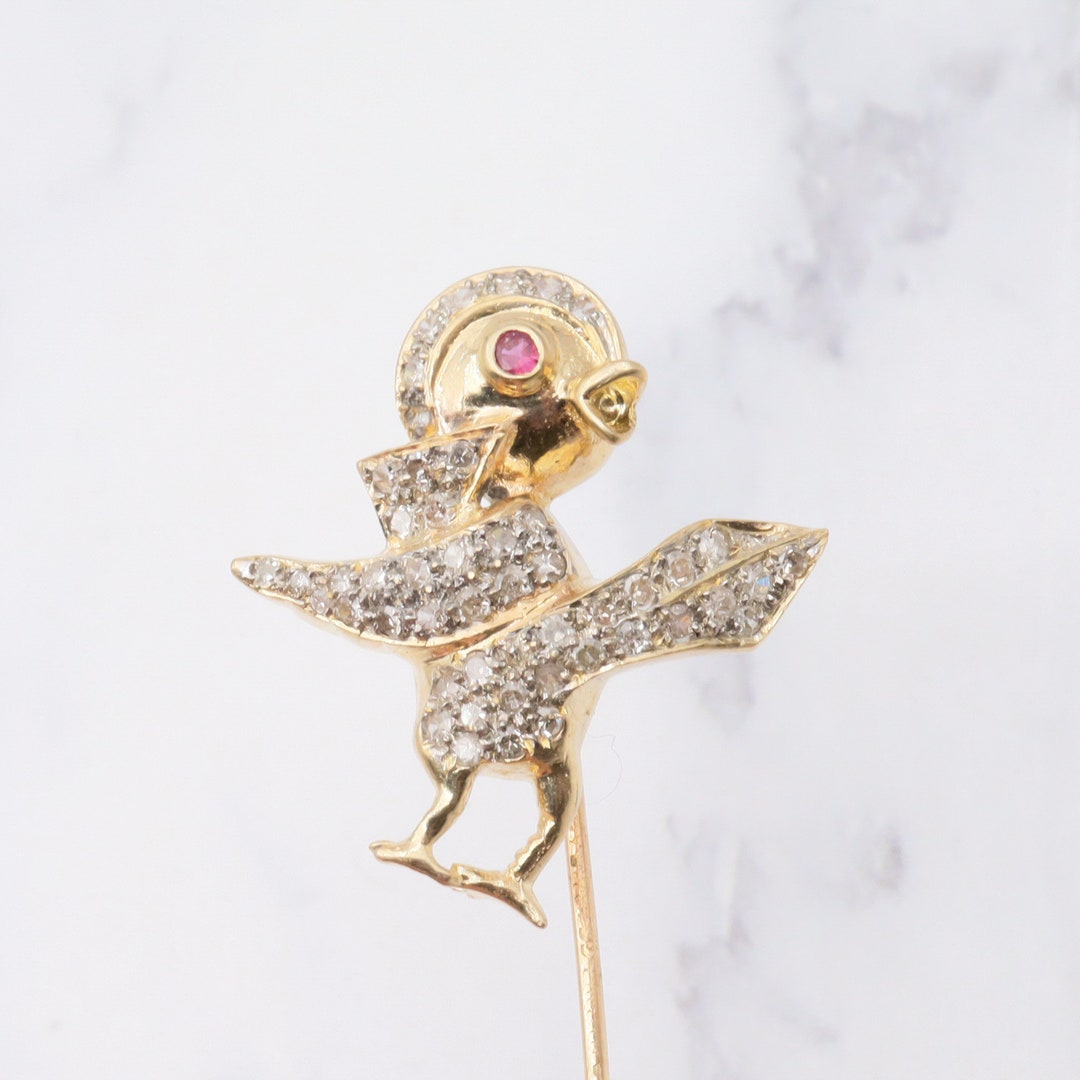 Vintage 14k Gold Diamond Studded Baby Chick Stick Pin Ww - Etsy