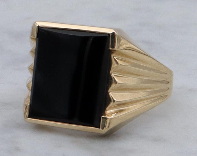 Retro 10k Gold & Onyx Block Signet Ring, Sz 10 - Etsy