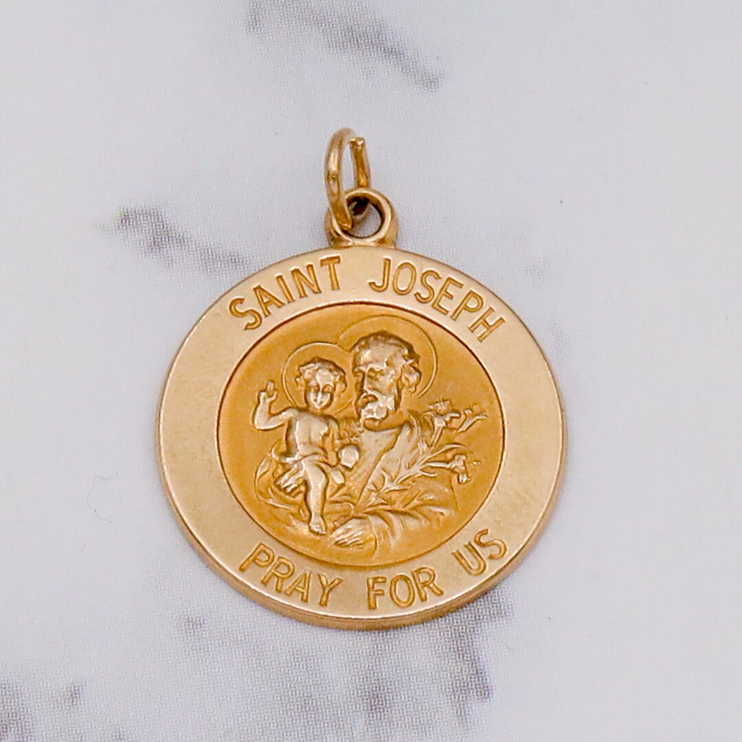 Vintage 14k Gold Saint Joseph Medallion Charm Ww - Etsy