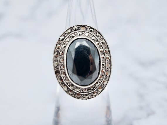 Antique Deco Uncas sterling, marcasite, & hematite ri… - Gem