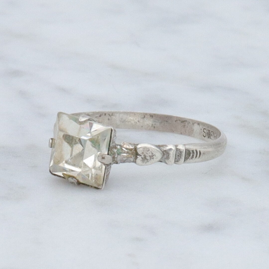 Antique Art Deco Uncas Kiddiegem Sterling & Rhinestone Ring, Sz 4 - Etsy