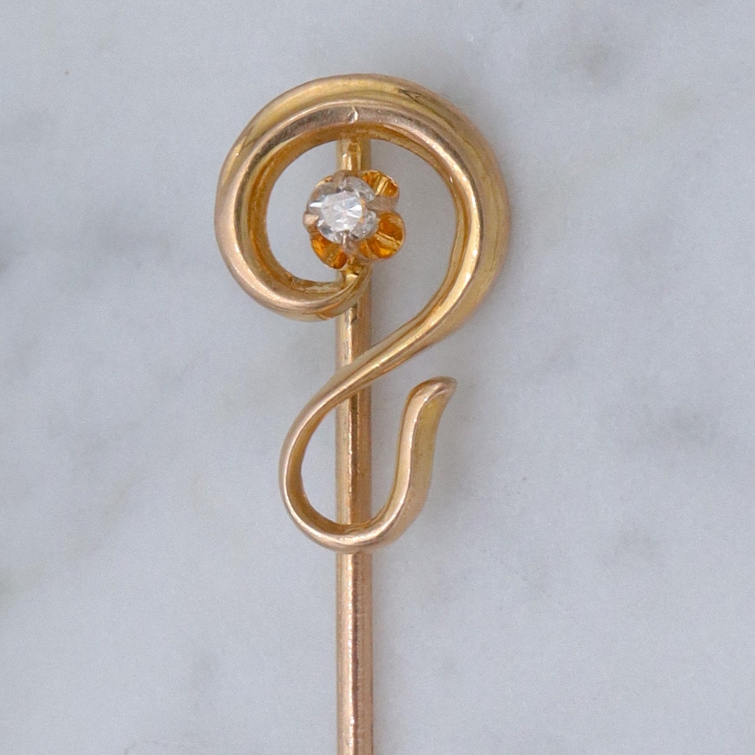 Antique Victorian 10k Gold & Old Mine Cut Diamond Question Mark Stick ...