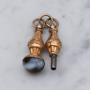 Antique Victorian Gold Filled Watch Key & Slag Glass Fob - Etsy