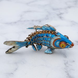 Large Antique Chinese Sterling & Cloisonne Enamel Articulating Fish ...