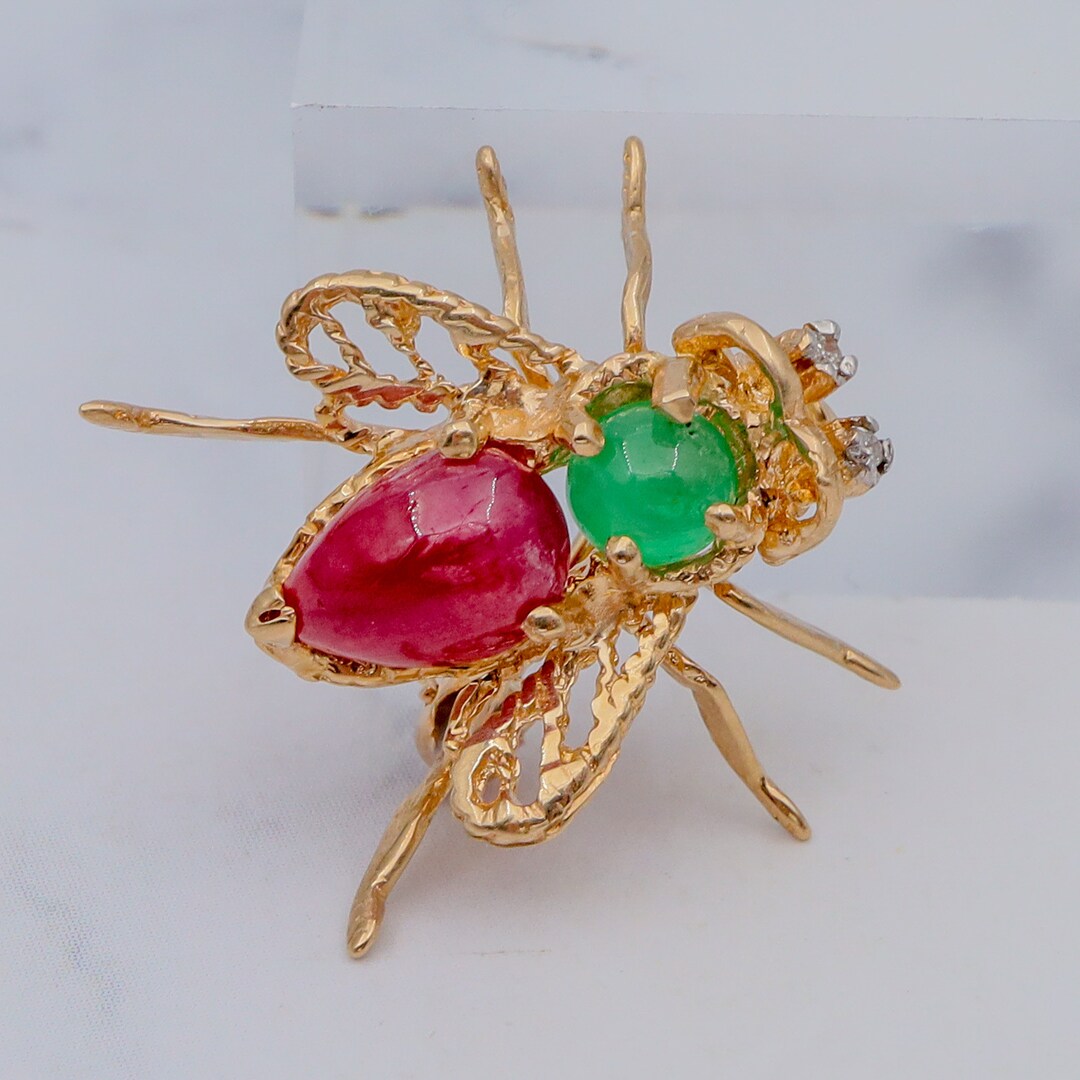 Vintage 14k Gold, Raw Ruby, Enamel & Diamond Lapel Pin Ww - Etsy