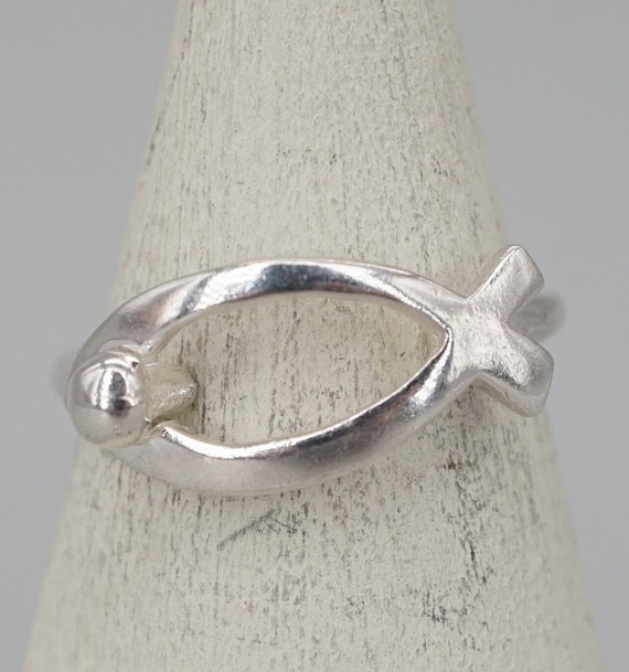 Vintage Sterling Silver Ichthys Jesus Fish Ring - Gem