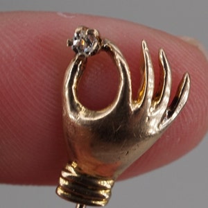 Antique 10K Gold Rough Cut Diamond Hand Holding Stickpin WW - Etsy