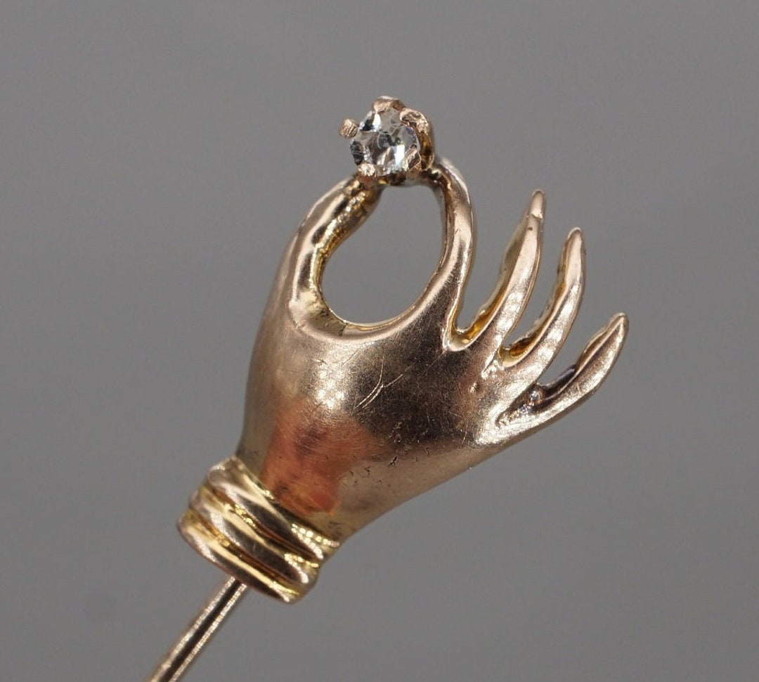 Antique 10K Gold Rough Cut Diamond Hand Holding Stickpin WW - Etsy