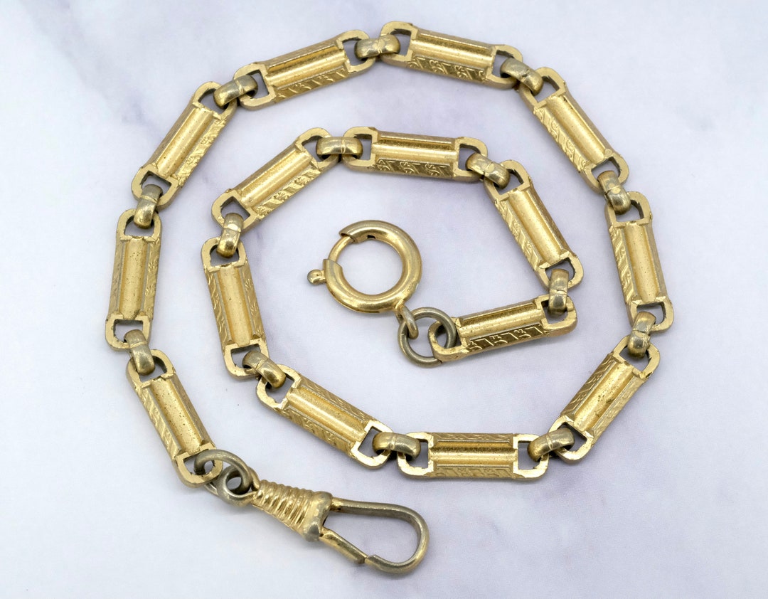 Antique Victorian Brass Book Chain Link Watch Chain With Dog - Etsy