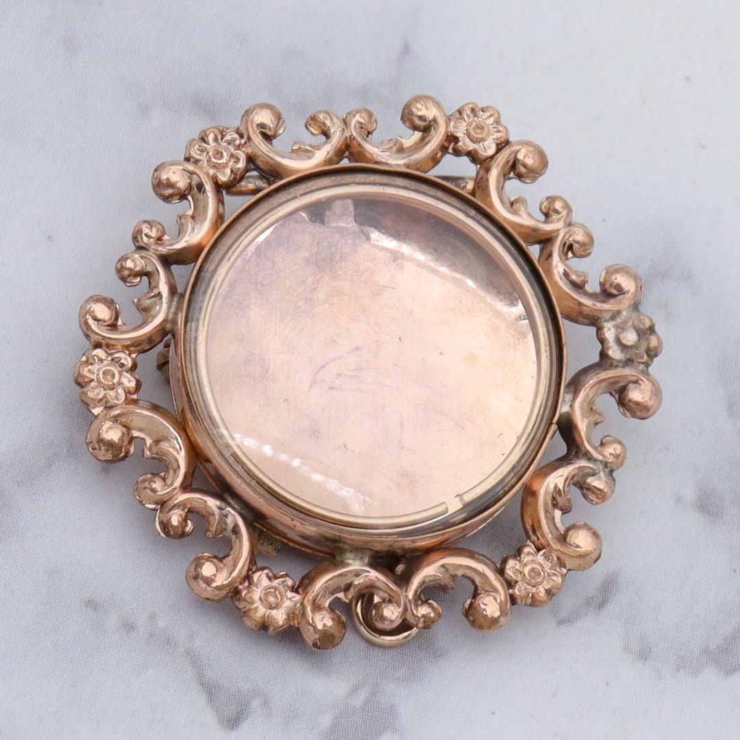 Antique 1900s Rolled Gold Rococo Framed Photo Locket Brooch - Etsy