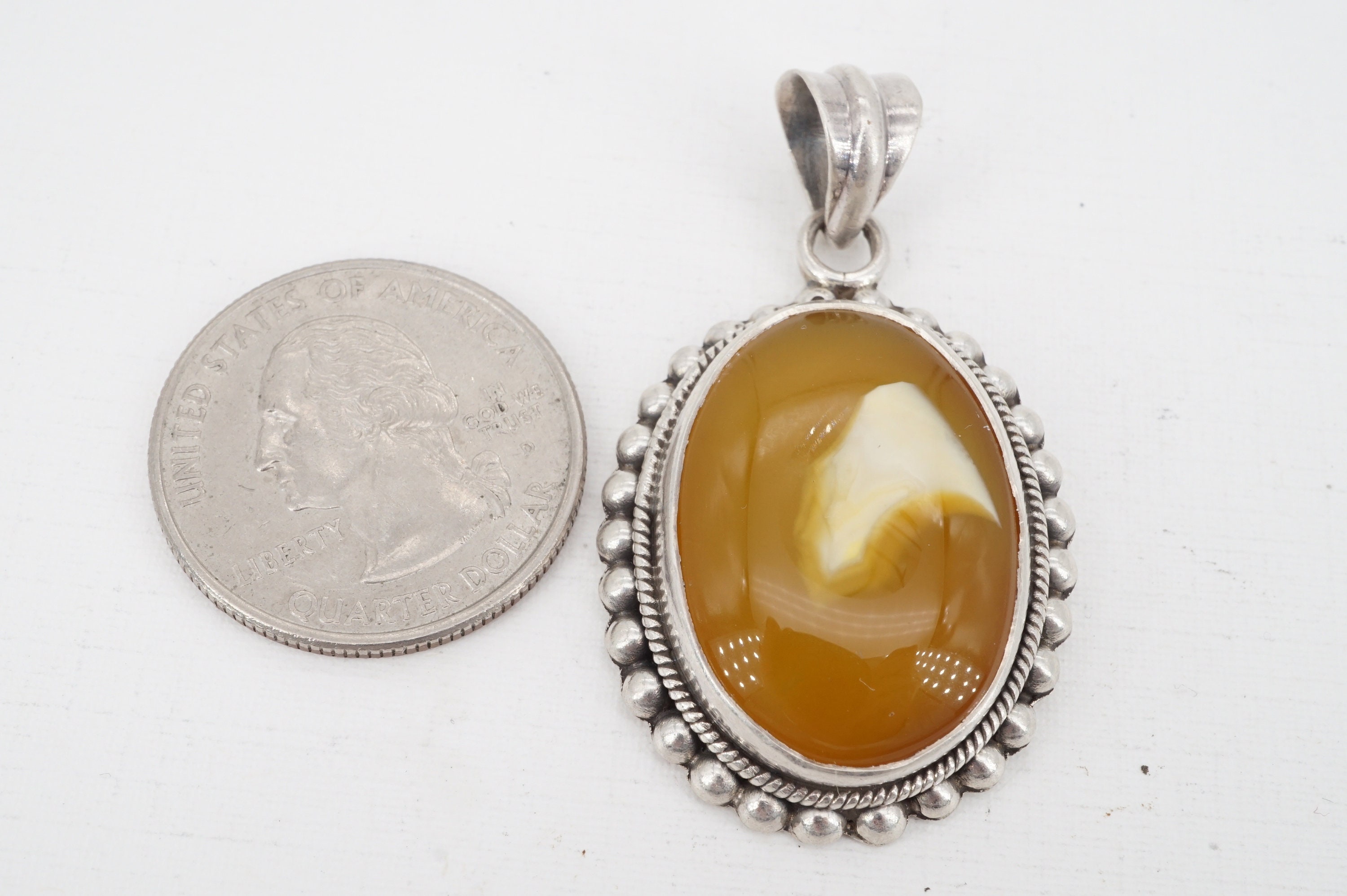 Vintage Sterling Milky Yellow Agate Round Pendant | Etsy