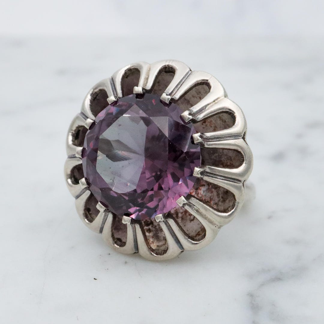 Mexican Modern Sterling Synthetic Color Change Sapphire Flower Ring ...
