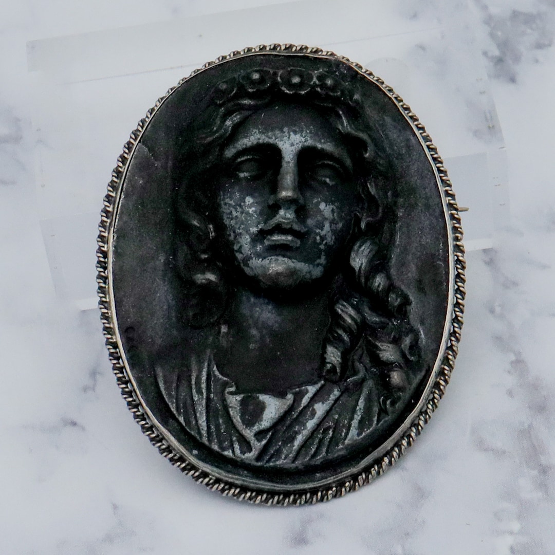 Antique Cast Metal Repousse Portrait With Sterling Silver Frame Brooch ...