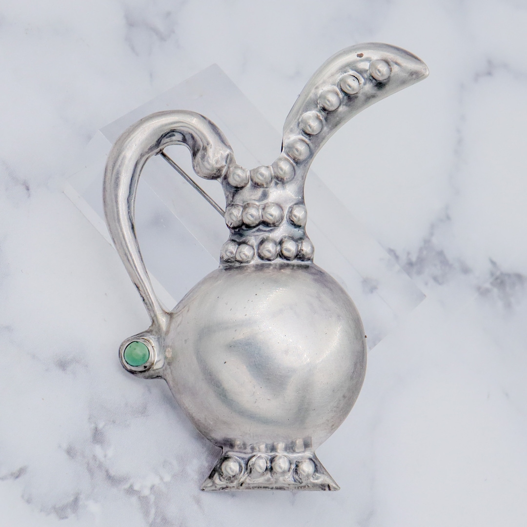 Antique Mexican Sterling Silver Fancy Pitcher With Turquoise Posey ...