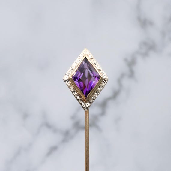 Antique Victorian 14k gold amethyst stick pin - Gem