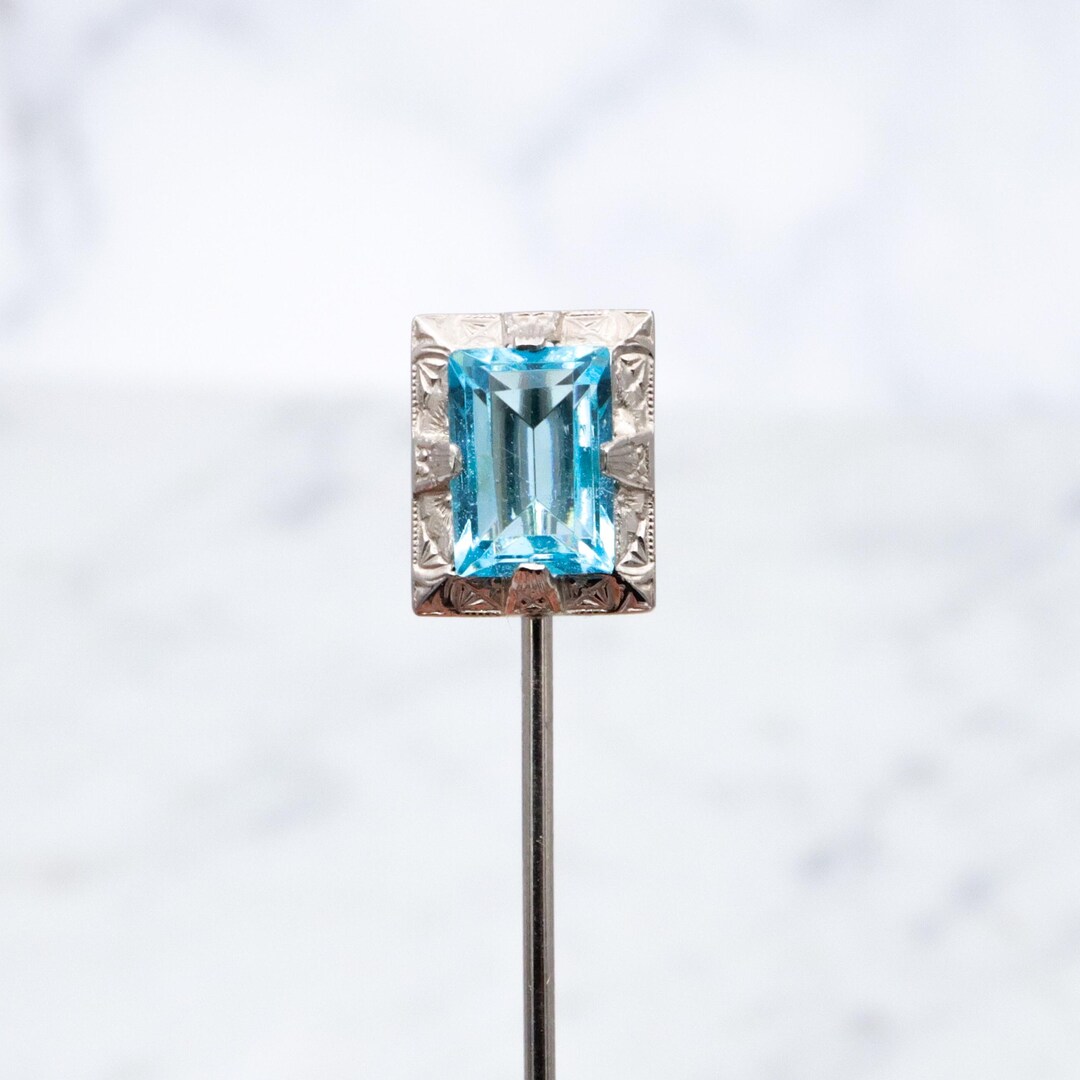 Antique Art Deco Ostby Barton 10k White Gold Faux Aquamarine Stick Pin ...