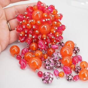 Rare Massive Vintage Hot Pink and Orange Lucite Bead Rhinestone ...