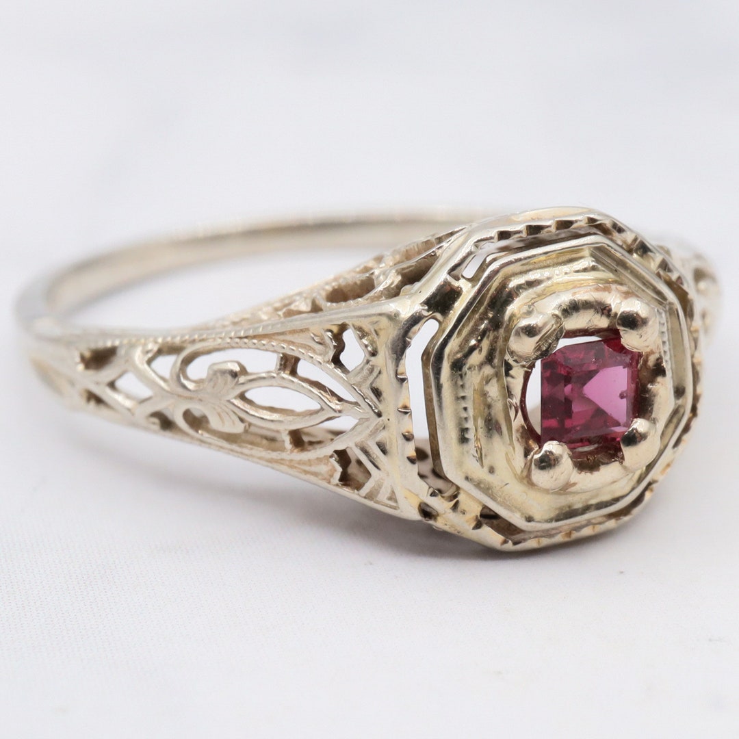 Antique Art Deco 18K White Gold Filigree Ruby Ring, Sz 5.75 Ww - Etsy
