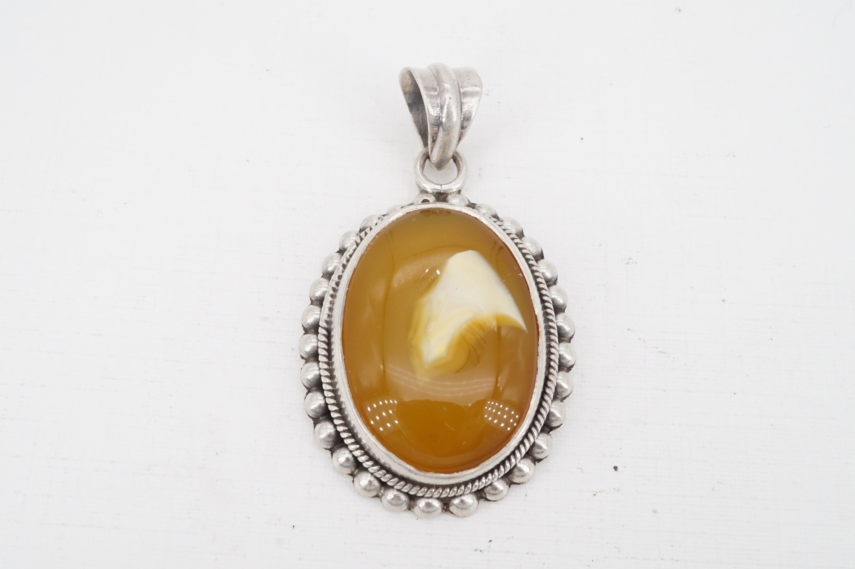 Vintage Sterling Milky Yellow Agate Round Pendant | Etsy