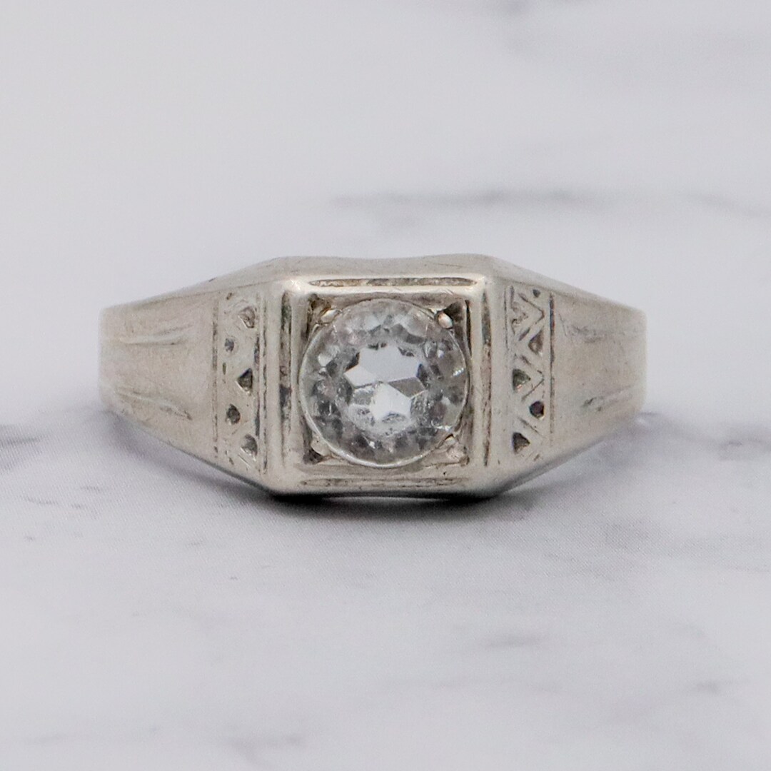 Antique Art Deco Sterling Block Ring With Glass Paste, Sz 10 - Etsy
