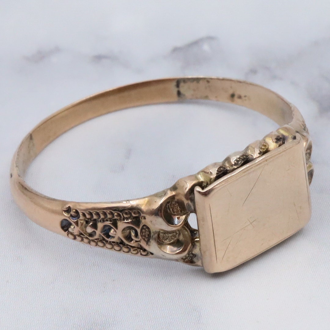 Antique Victorian 14k Gold Block Signet Ring, Sz 9 - Etsy
