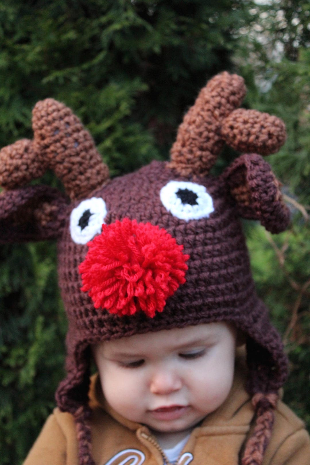 Crocheted Rudolph the Red Nose Reindeer Hat | Crocheted Rudolph Hat ...