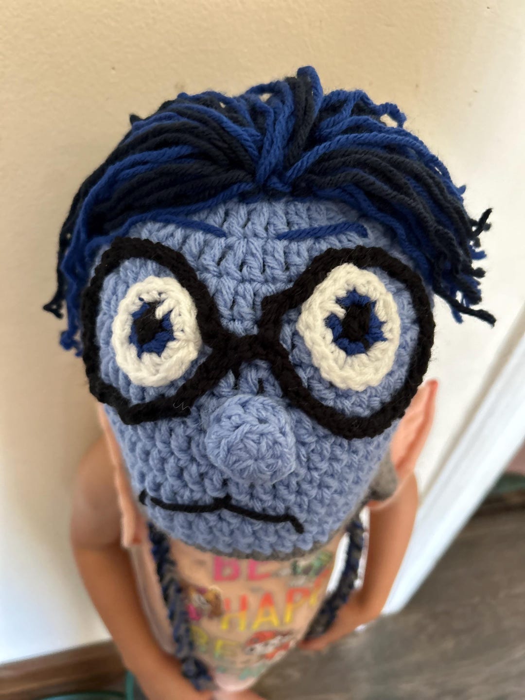 Crochet Blue Mood Hat | Expressive Sad Face Beanie, Cozy Slouchy Fit - Etsy
