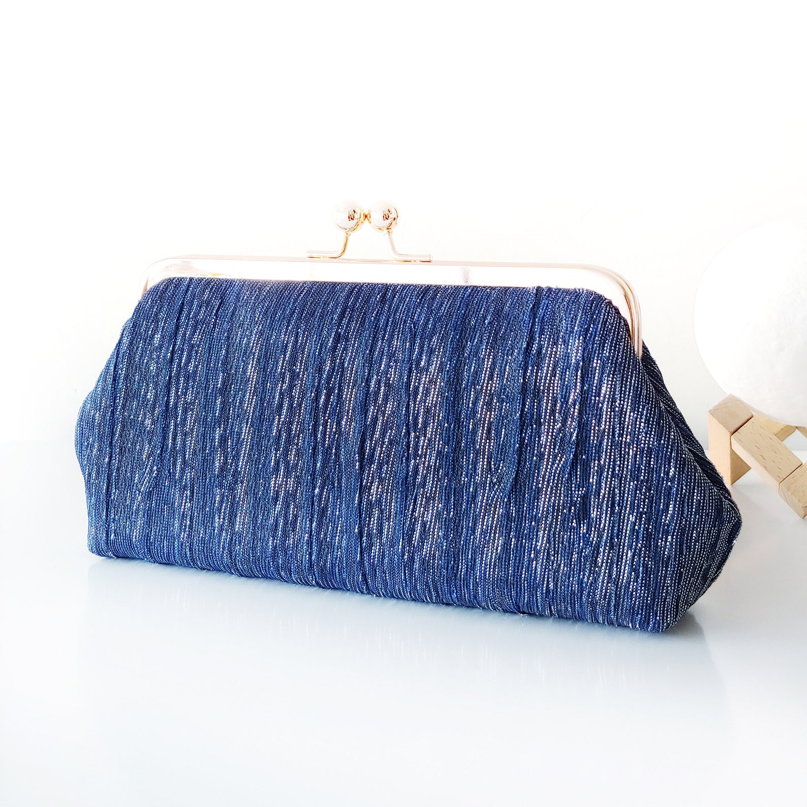 Navy Shimmer Crinkled Clutch, Personalized Mother of the Bride Wedding ...