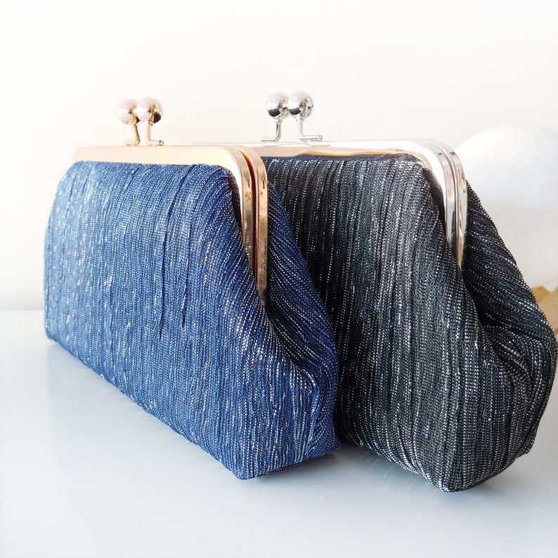 Navy Shimmer Crinkled Clutch, Personalized Mother of the Bride Wedding ...