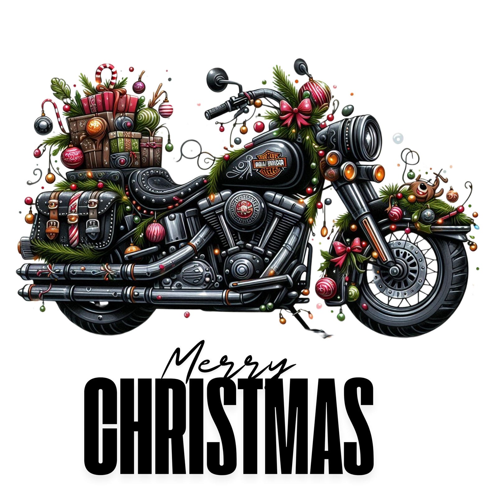 All Decked Out Merry Christmas Motorcycle Clipart, Motorcycle Clipart ...