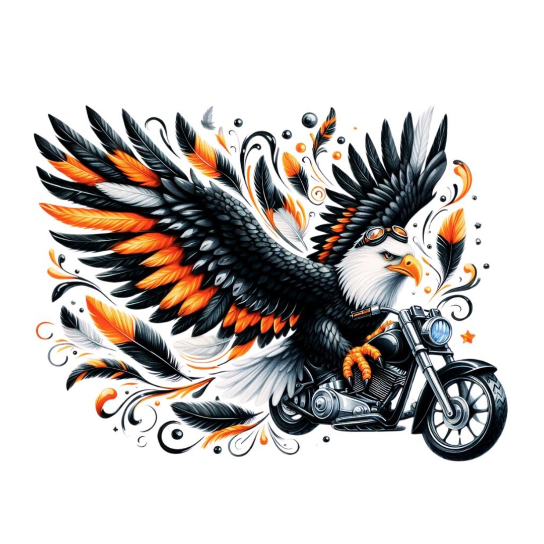 Biker Inspired Eagle Clipart, Motorcycle Eagle PNG PLUS Coloring Page ...