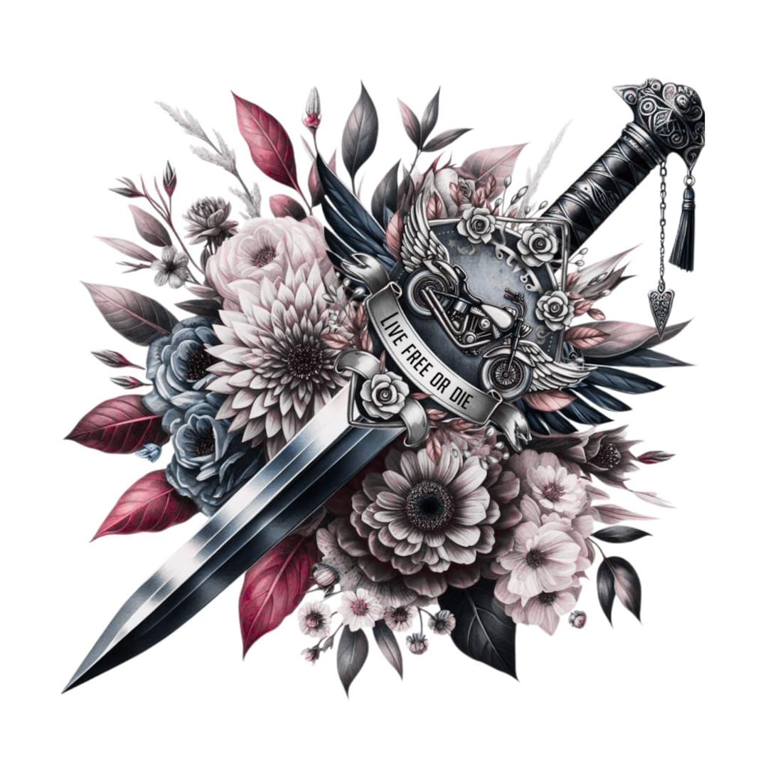 Biker Sword & Flower Bouquet Print: Motorcycle Art (digital Download ...