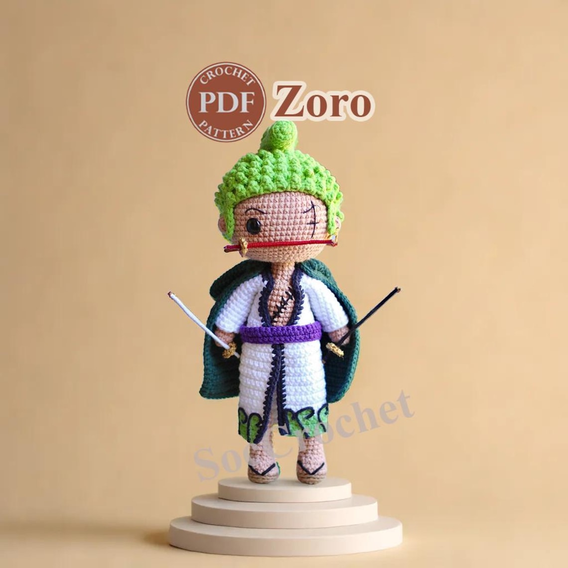 Crochet Roronoa Zoro Pattern, Zoro Amigurumi, Zoro Crochet Doll, Toy ...