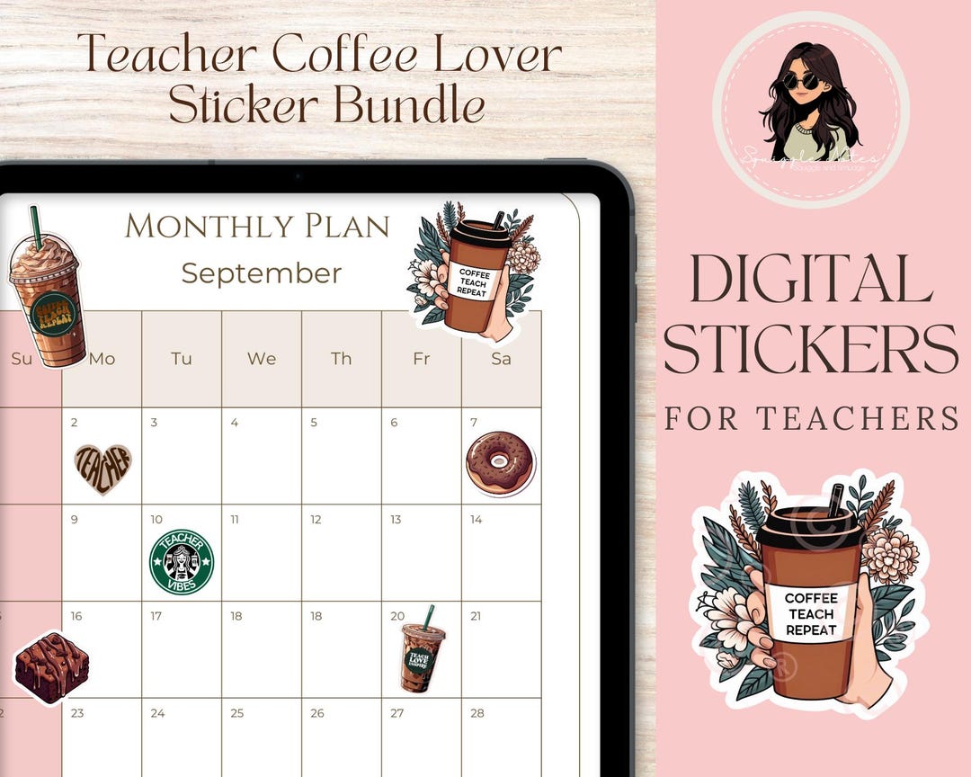 Teacher Coffee Lover Sticker Mini Bundle Digital PNG Stickers Coffee ...