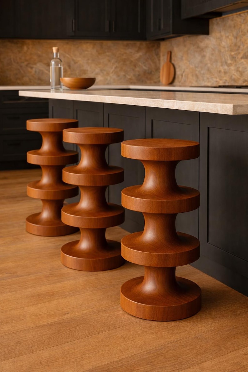 Turned Linden Wood Bar Stool: Handmade Kitchen Stools (26" Length) - Etsy