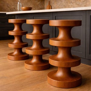 Turned Linden Wood Bar Stool: Handmade Kitchen Stools (26" Length) - Etsy