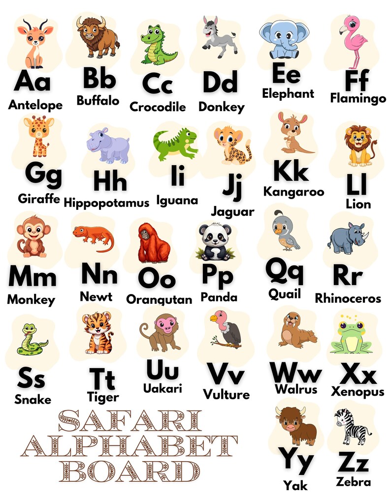 Kids Safari Animal Alphabet Poster - Teacher Learning Tool - Etsy