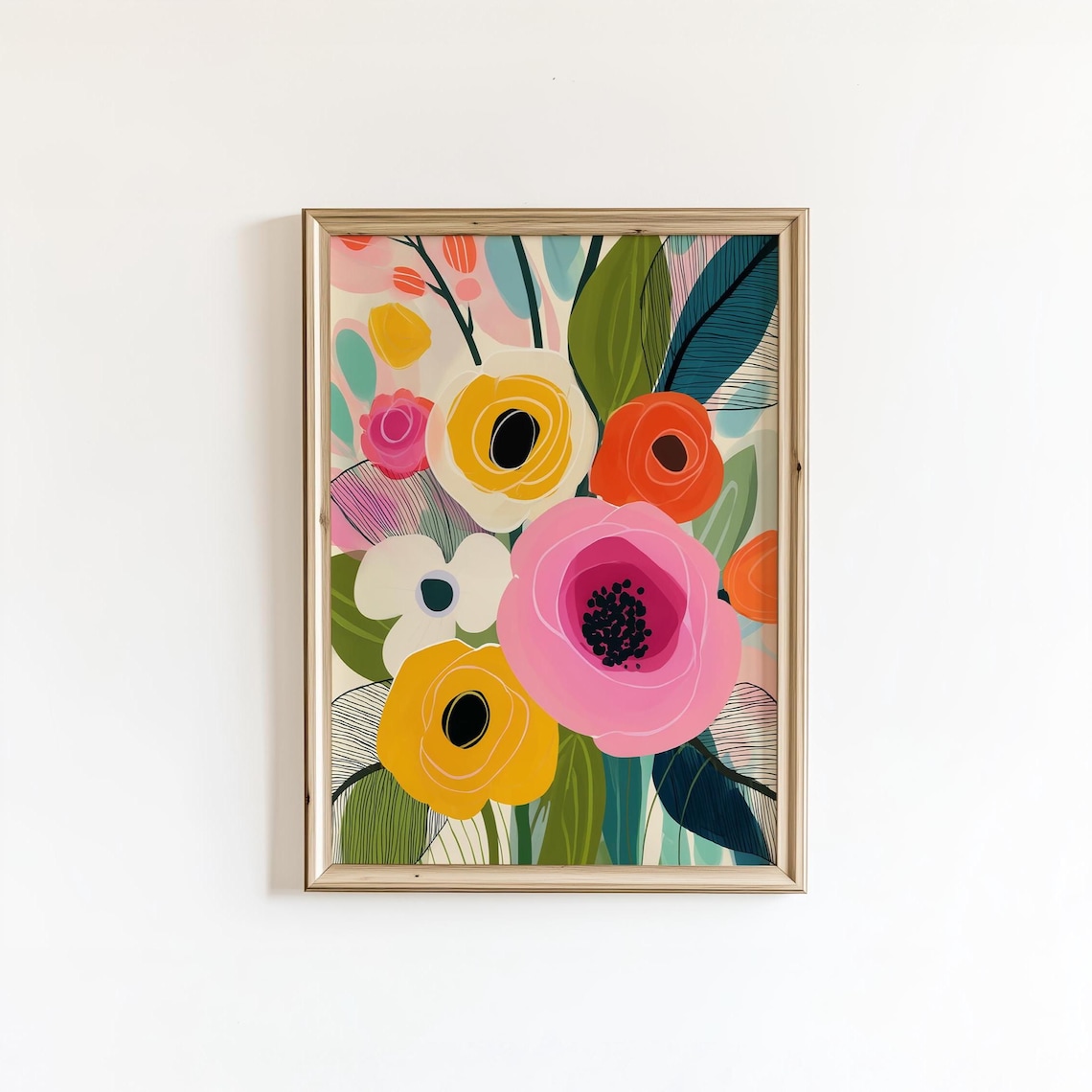 Bright Modern Floral Art Print, Cheerful and Colorful Printable Bouquet ...
