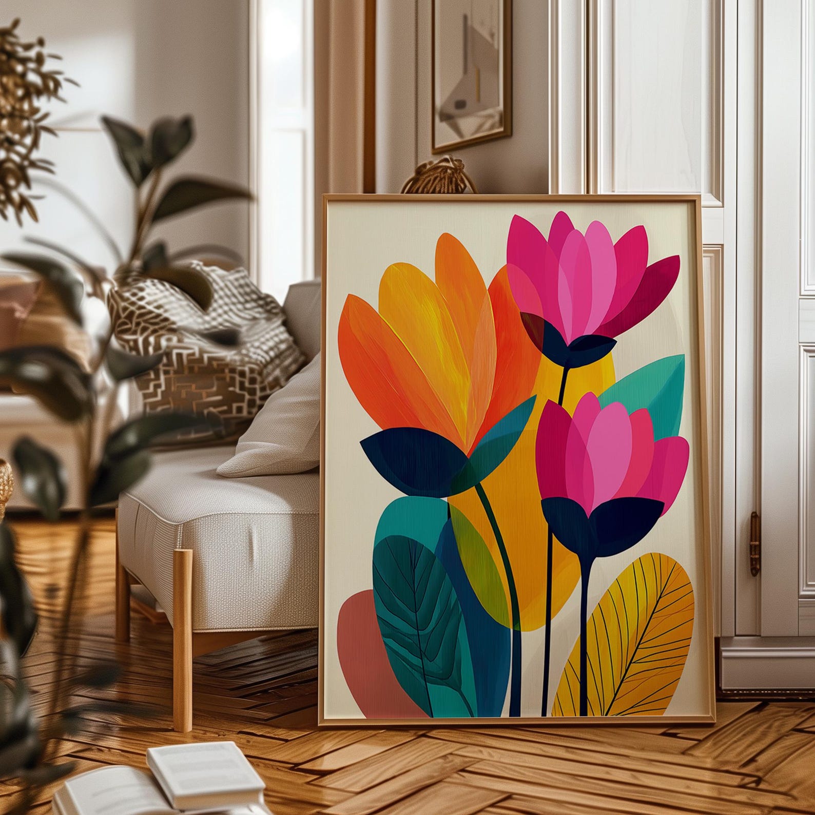 Abstract Floral Wall Art, Colorful Modern Botanical Print, Bold Flower ...