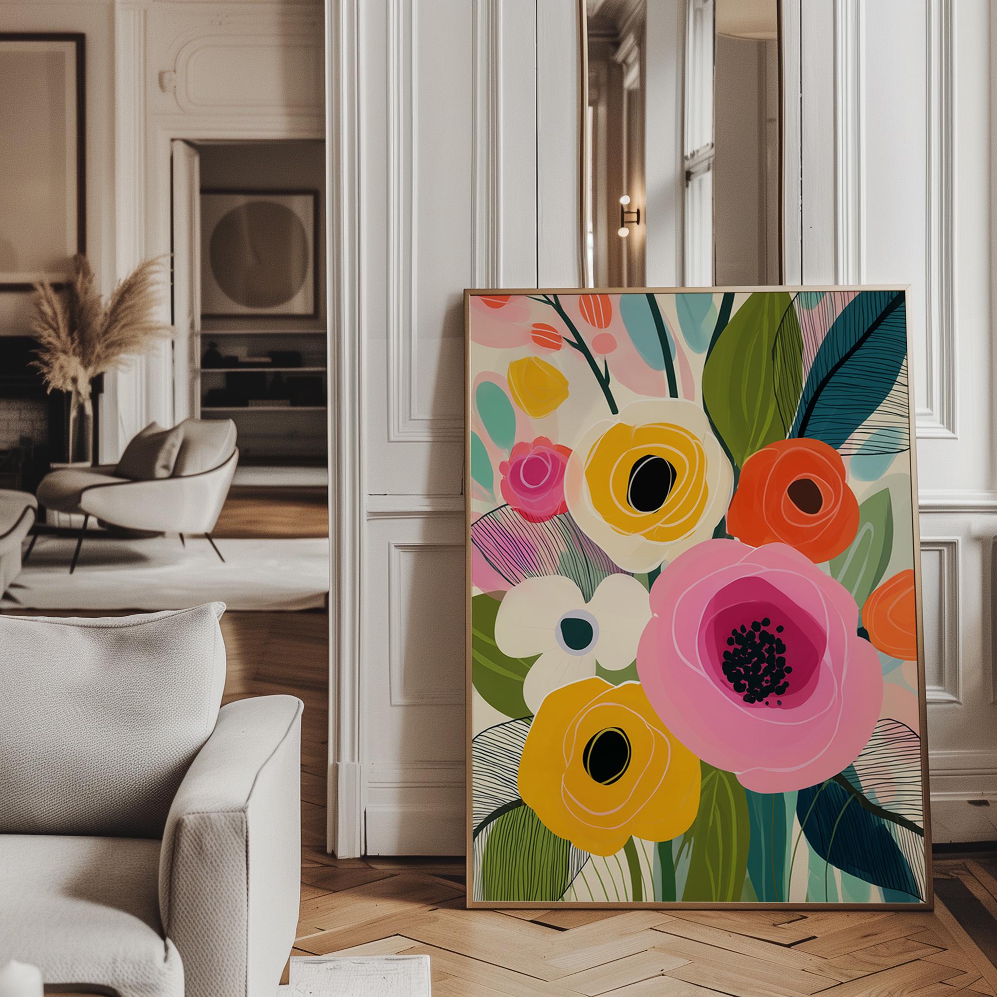Bright Modern Floral Art Print, Cheerful and Colorful Printable Bouquet ...