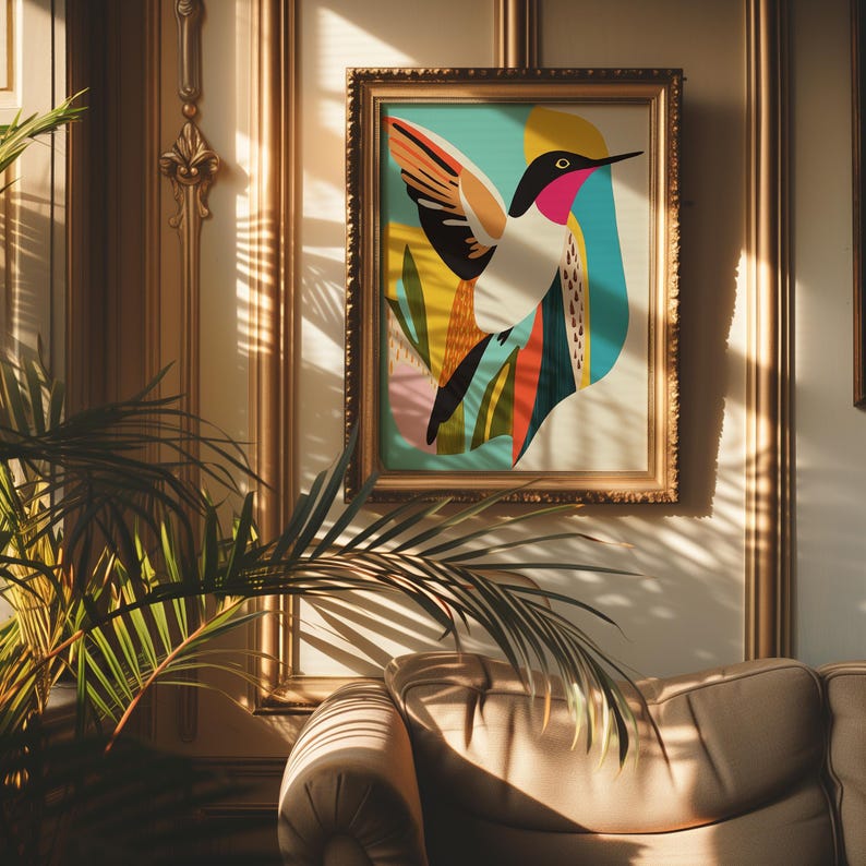 Colorful Bird Wall Art, Modern Abstract Digital Prints, Hummingbird ...