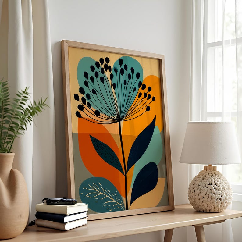 Mid Century Botanical Print – Abstract Flower, Earth Tones (digital ...