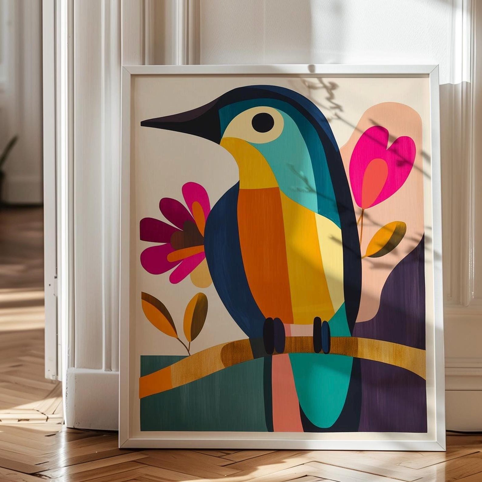 Colorful Abstract Bird Art, Modern Boho Wall Decor, Geometric Digital ...