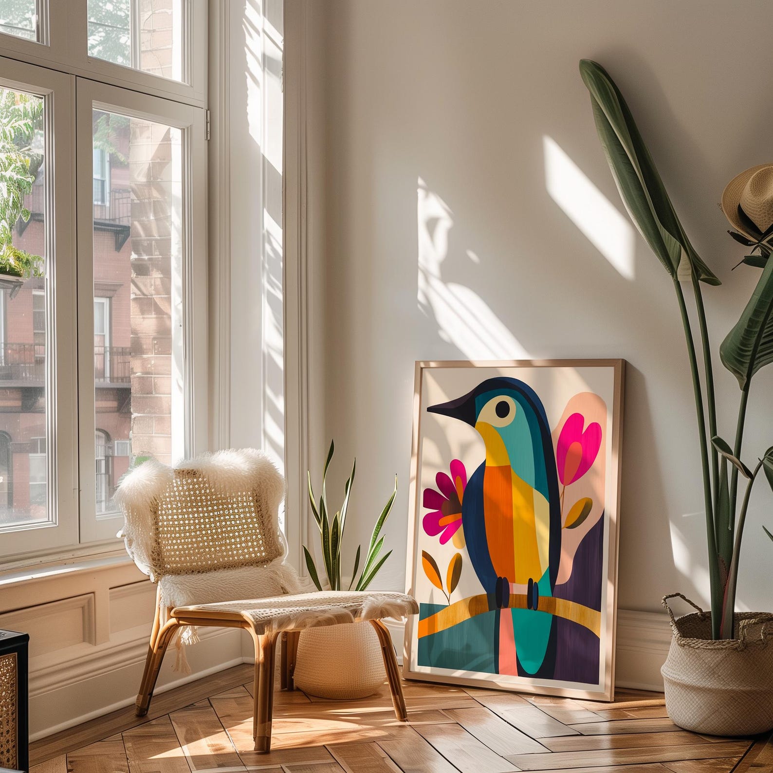 Colorful Abstract Bird Art, Modern Boho Wall Decor, Geometric Digital ...