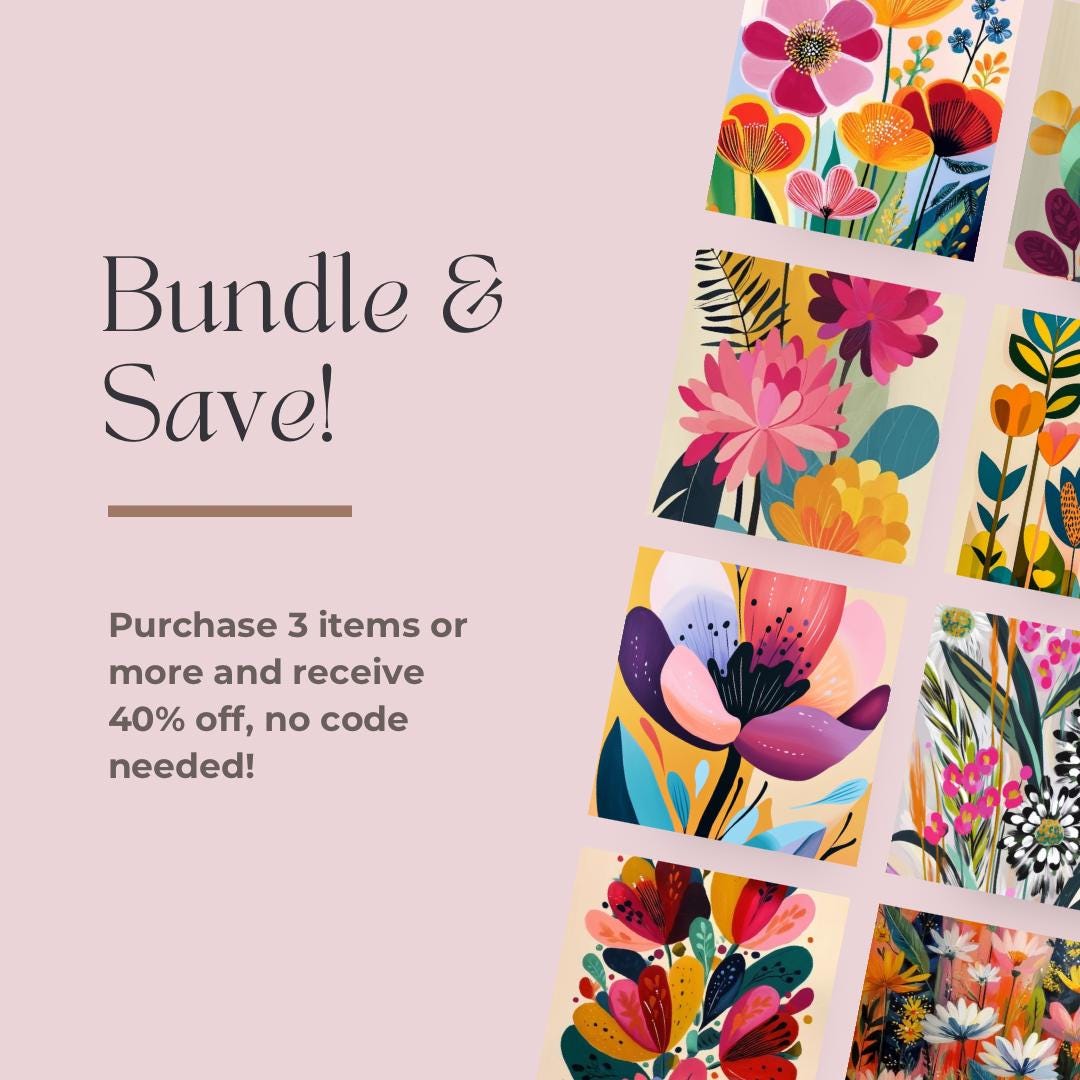 Bold Abstract Floral Digital Wall Art, Scandi Boho Inspired Design ...