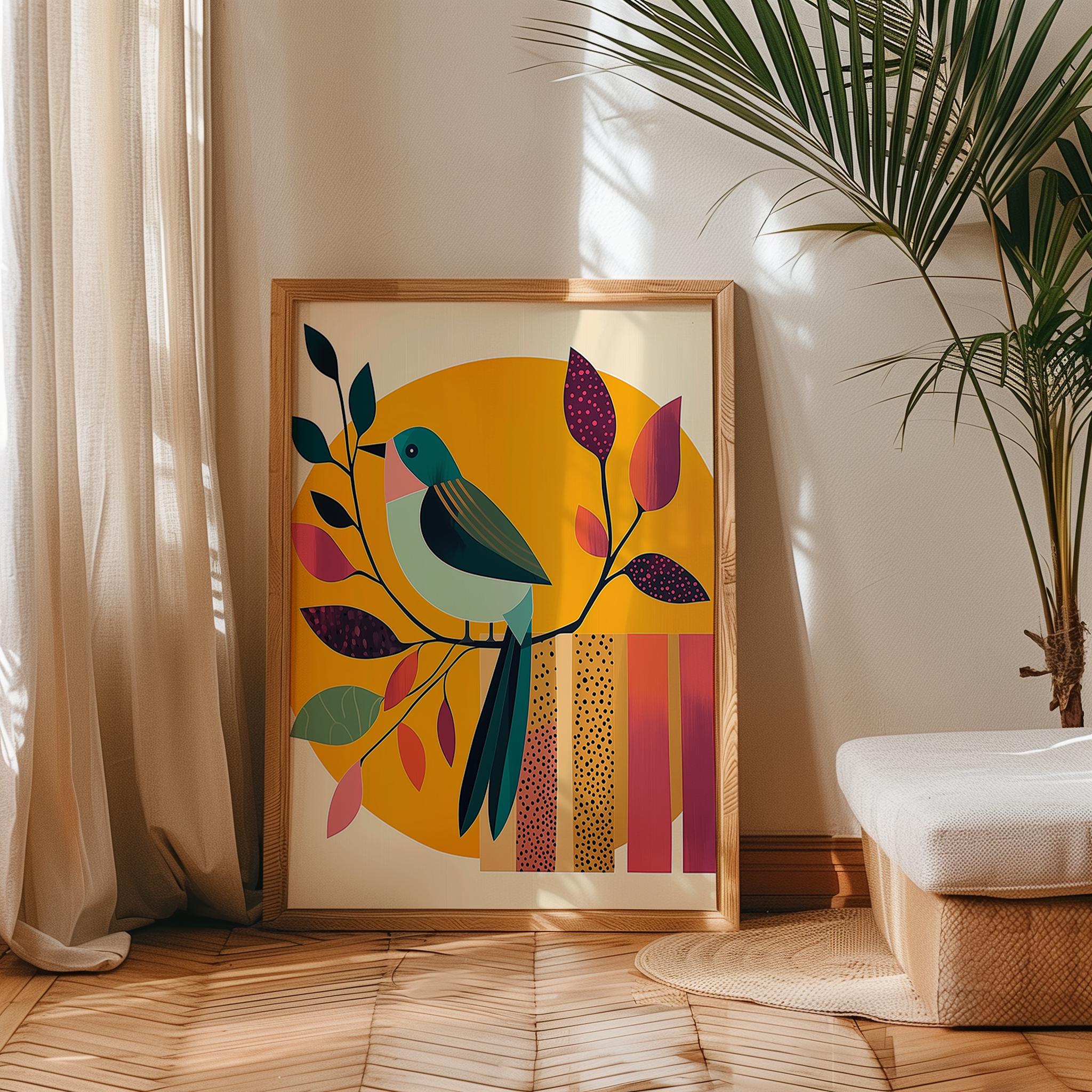 Trendy Boho Bird Art Print | Bold Geometric Nature Wall Decor | Mid ...